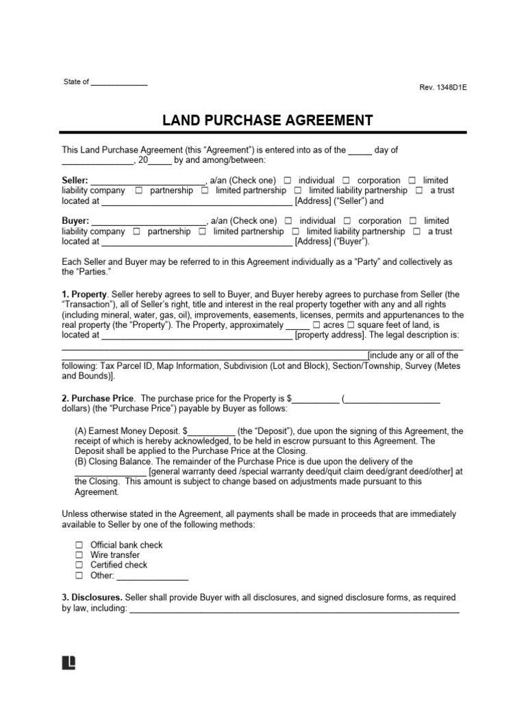 Land Purchase Agreement | PDF | Title Insurance | Deed