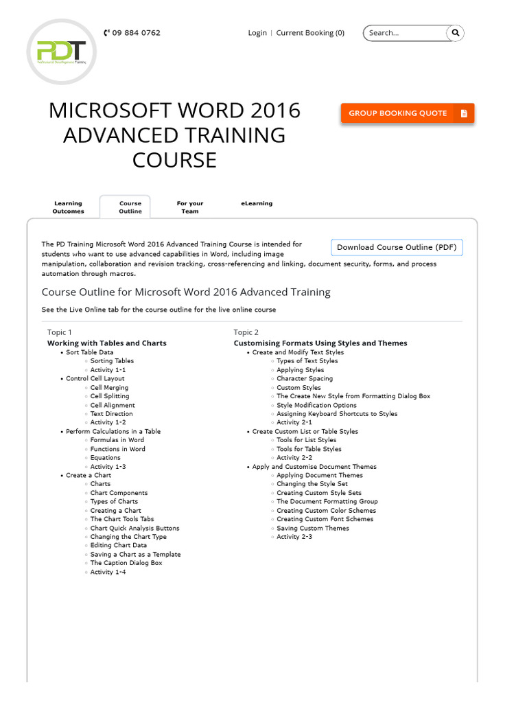 Microsoft Word 2016 Advanced Training Course - PD Training | PDF ...
