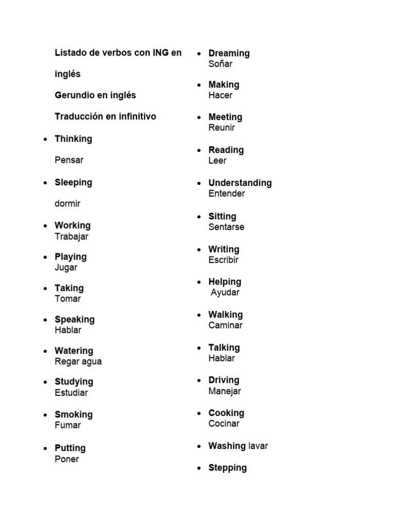 Listado de Verbos Con ING en Inglés | PDF
