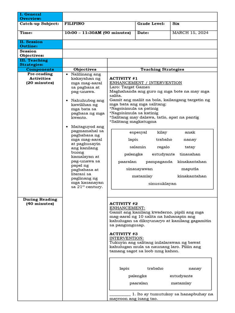 Grade6 Fil Reading Catch Up Friday | PDF