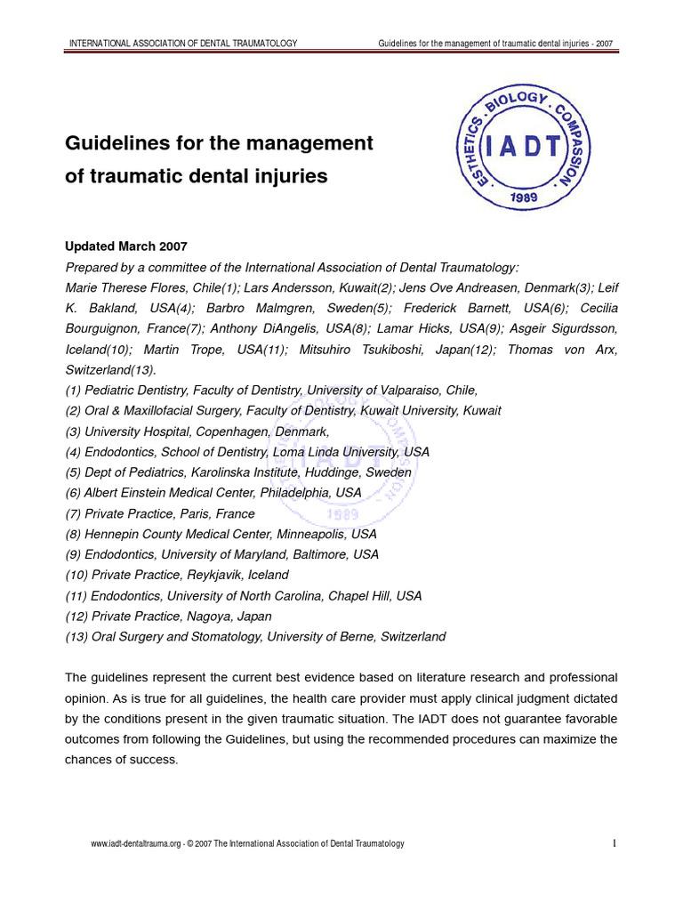 Guidelines For Management of Traumatic Dental Injuries | PDF | Human ...