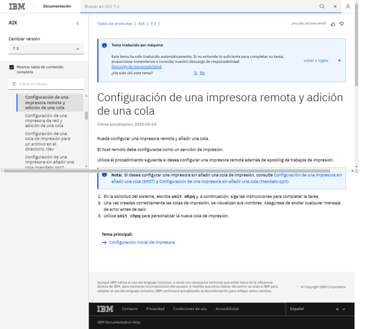 AIX Configuración de Una Impresora Remota y Adición de Una Cola ...