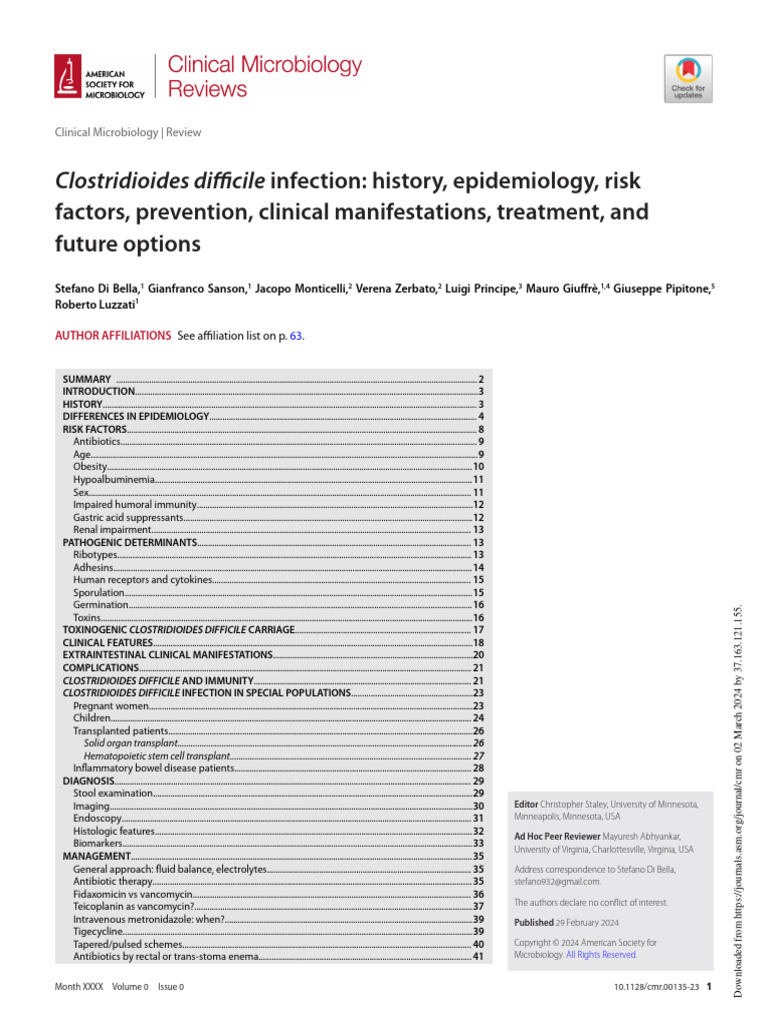 Clostridioides Difficile Infection History, Epidemiology, Risk Factors ...