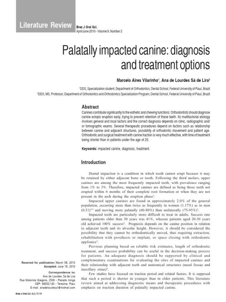 Palatally Impacted Canines - Diagnosis and Treatment Options | PDF ...