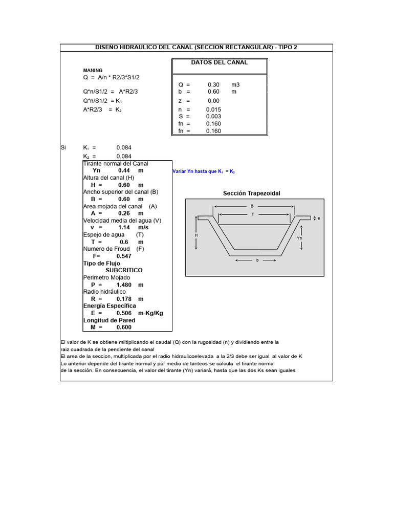 Diseño Canal S 0.29 (Rectangular) | PDF | Física Aplicada e Interdisciplinaria | Metrología