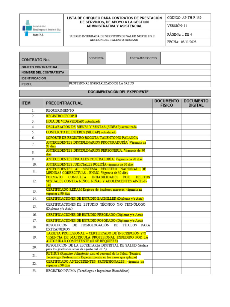 Lista de Chequeo | PDF | Hospital | Medicina de Cuidados Intensivos