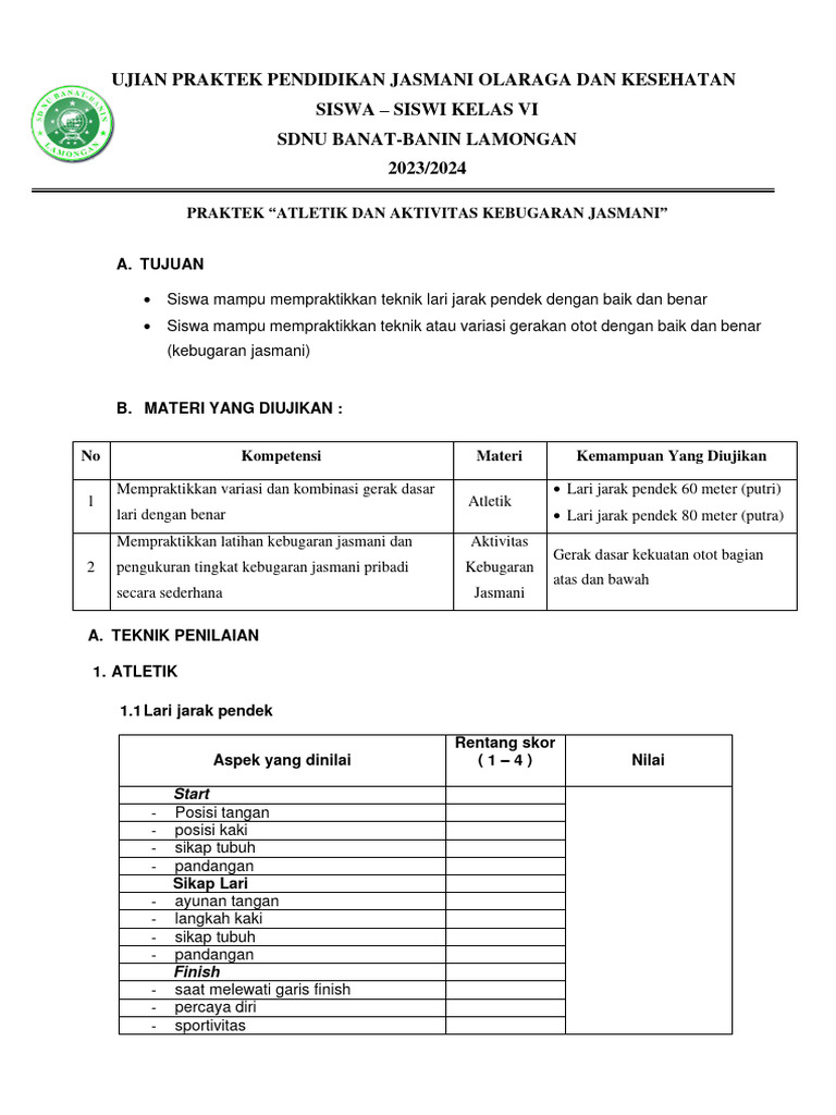 Ujian Praktik PJOK Kelas VI | PDF