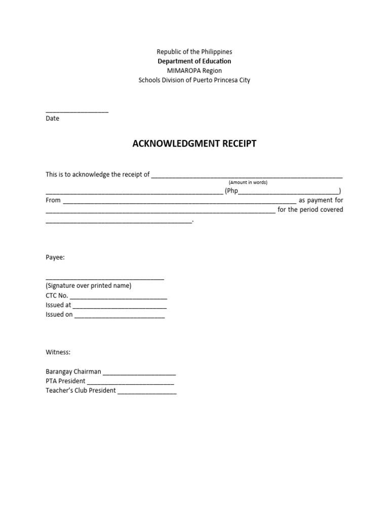 Acknowledgment Receipt | PDF