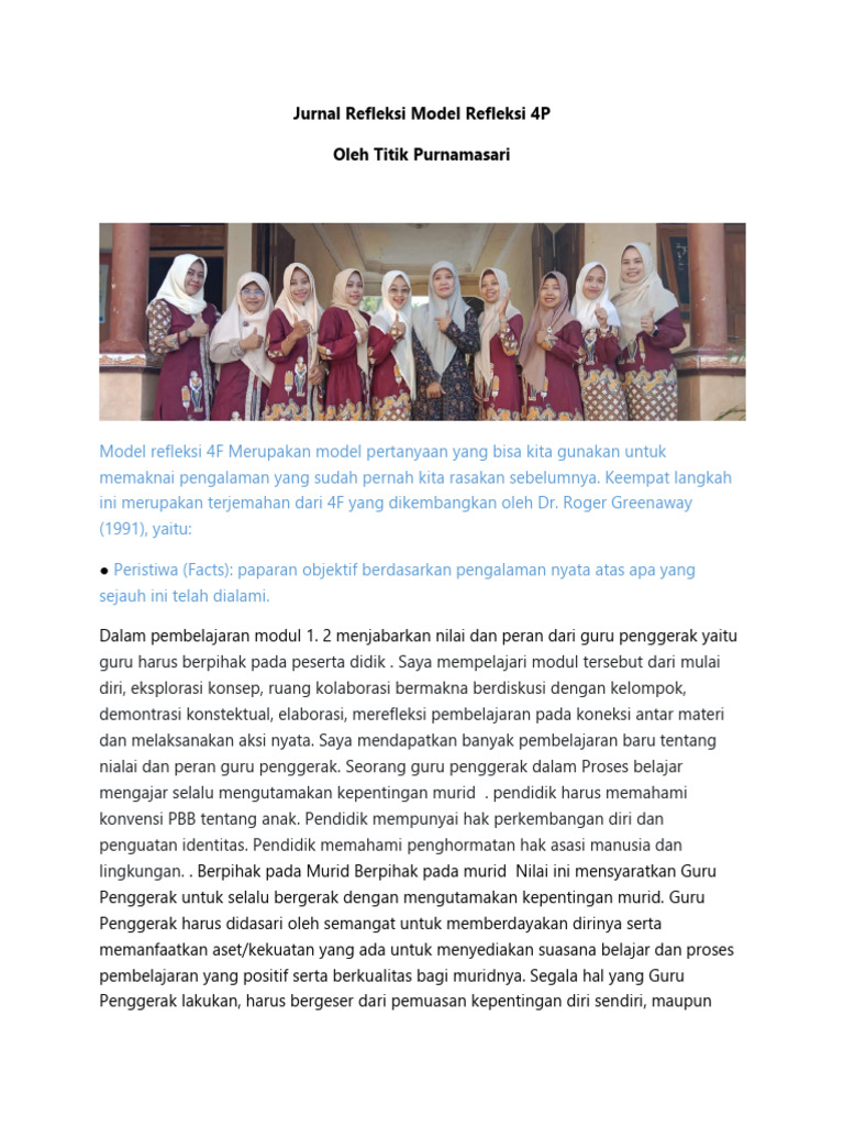Refleksi Model 4F dalam Pembelajaran | PDF | Karier & Perkembangan ...