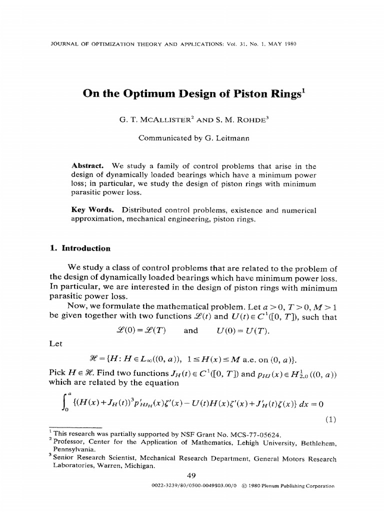 Optimal Piston Ring Design Analysis | PDF | Mathematical Optimization ...