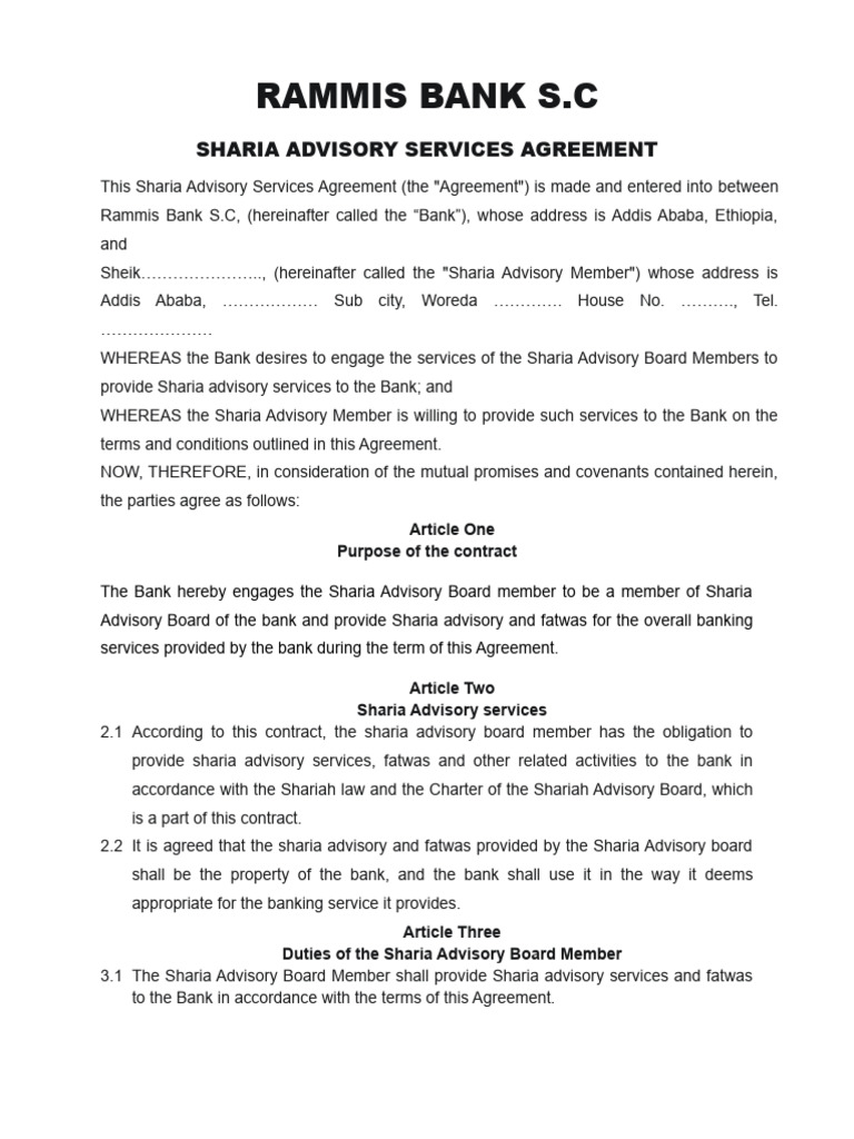 Sharia Advisory Services Agreement | PDF | Sharia | Common Law