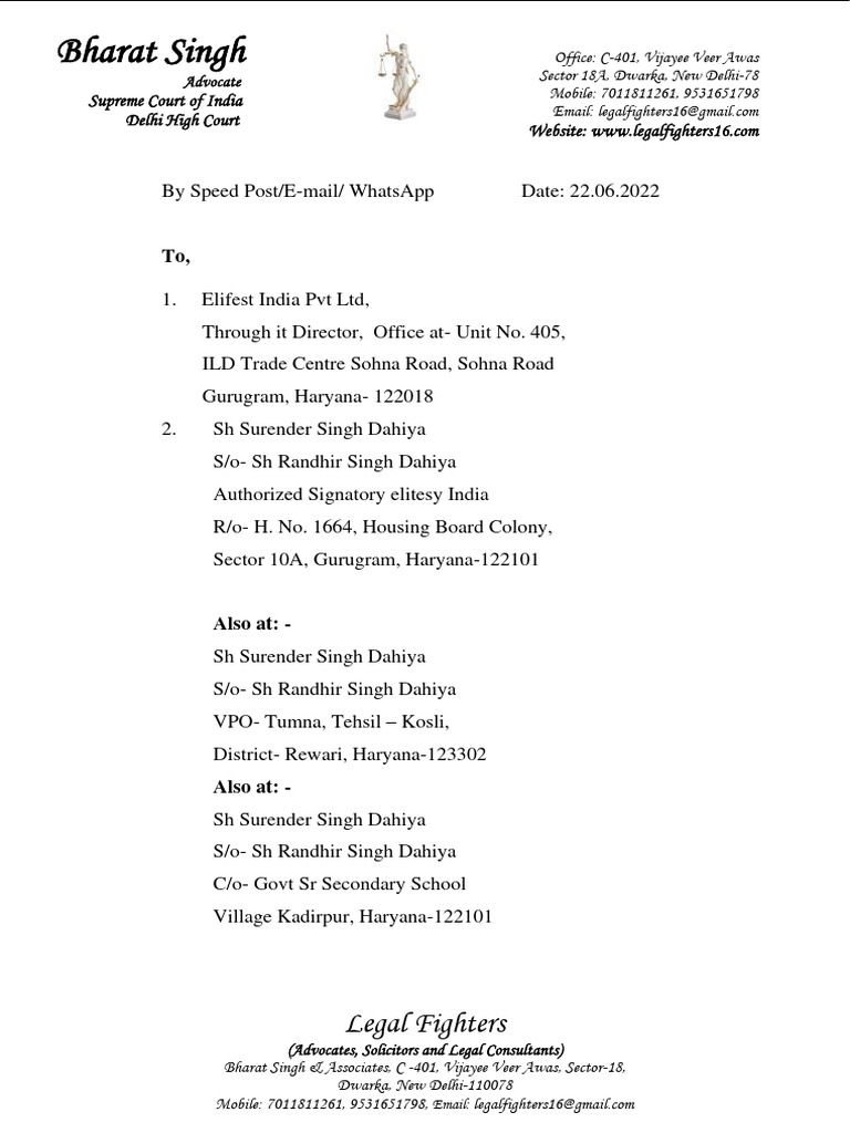 Legal Notice of GV Mukesh - 138NI | PDF | Cheque | Payments