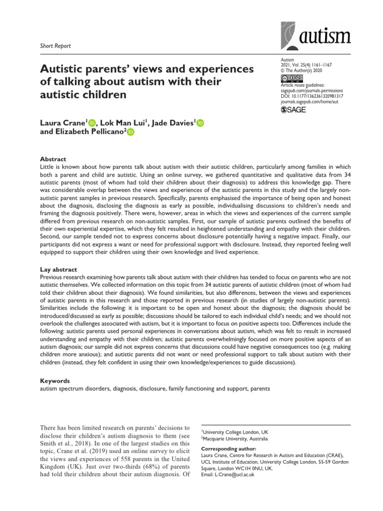 Autistic Parents Discuss Autism Disclosure | PDF | Autism Spectrum ...