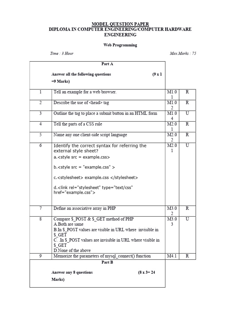Web Programming Time: 3 Hour Max - Marks: 75 Part A Answer All The ...