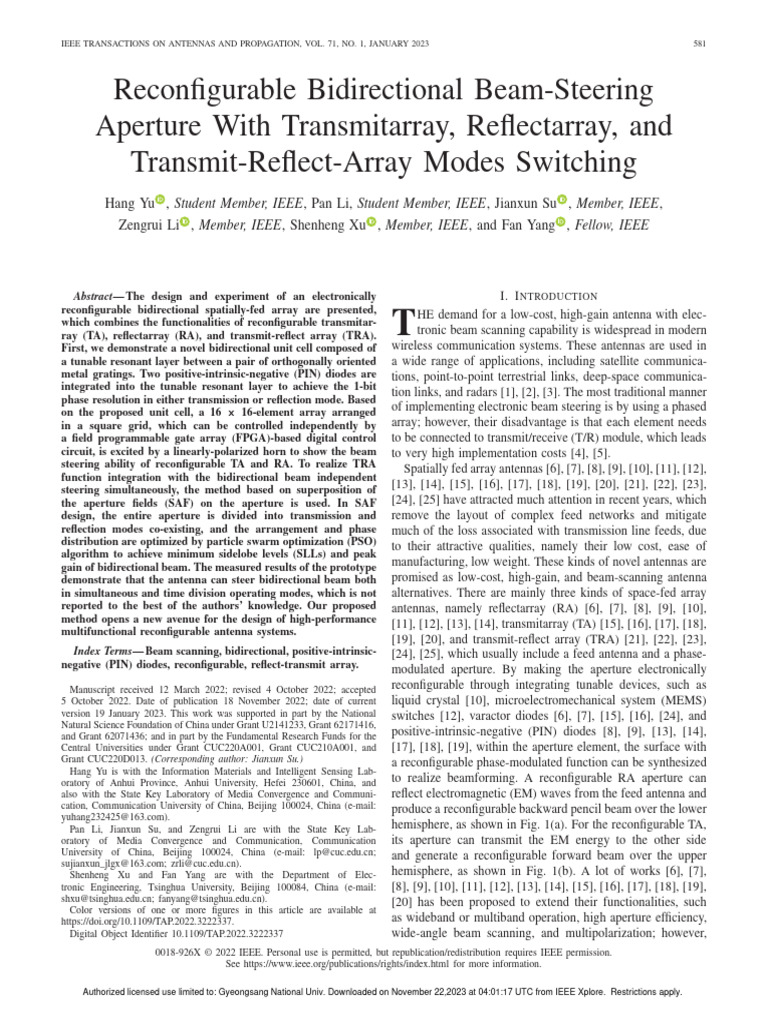 Reconfigurable Bidirectional Beam-Steering Aperture With Transmitarray ... Reconfigurable Bidirectional Beam-Steering Aperture With Transmitarray ...