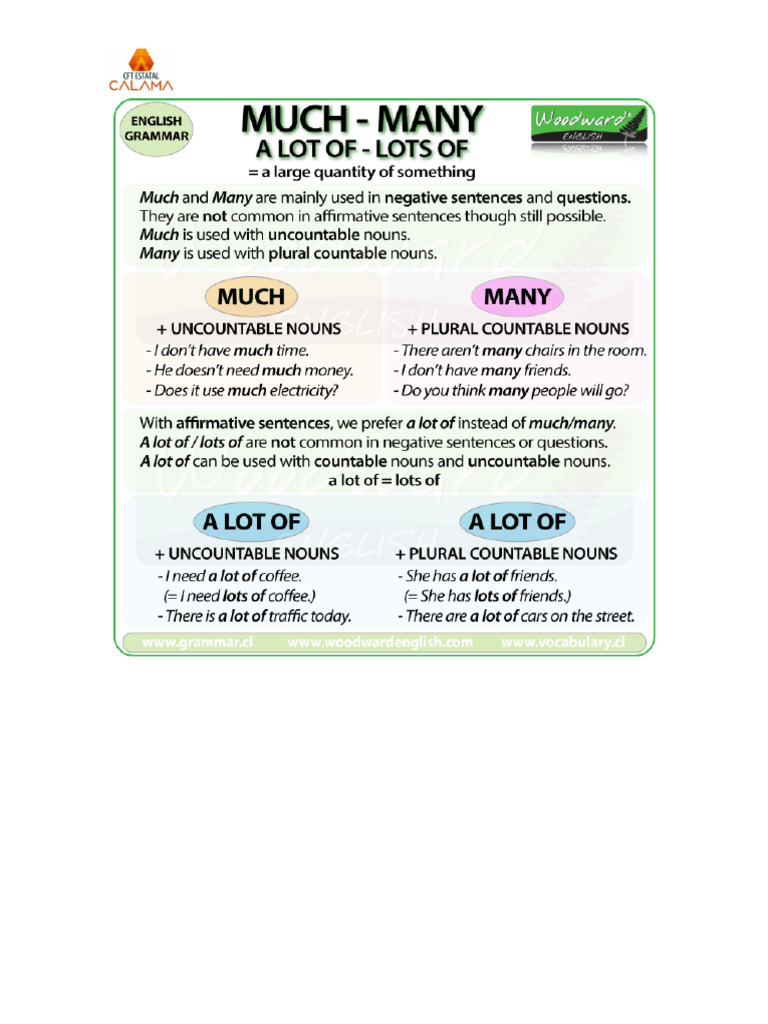 Use of Many Much A Lot of Lots of | PDF