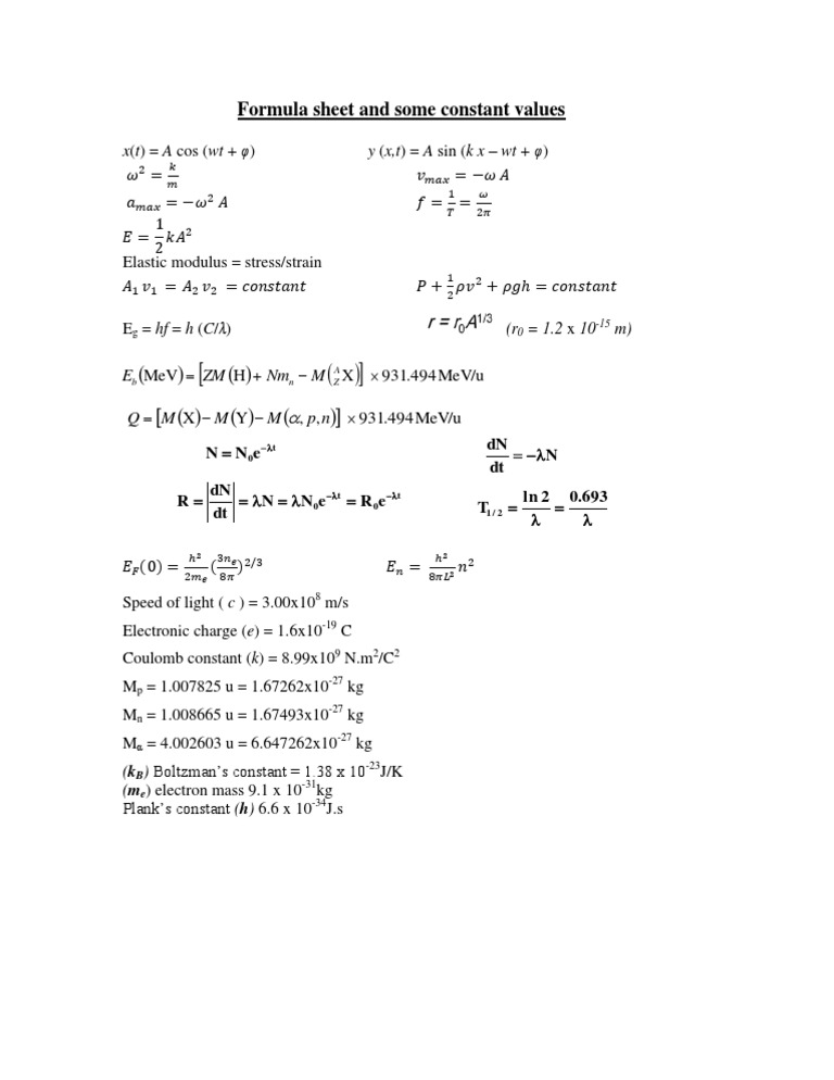Formula Sheet Pet | PDF