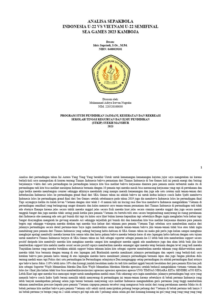 Analisa Sepakbola - M. Aditya Irawan Nugraha | PDF