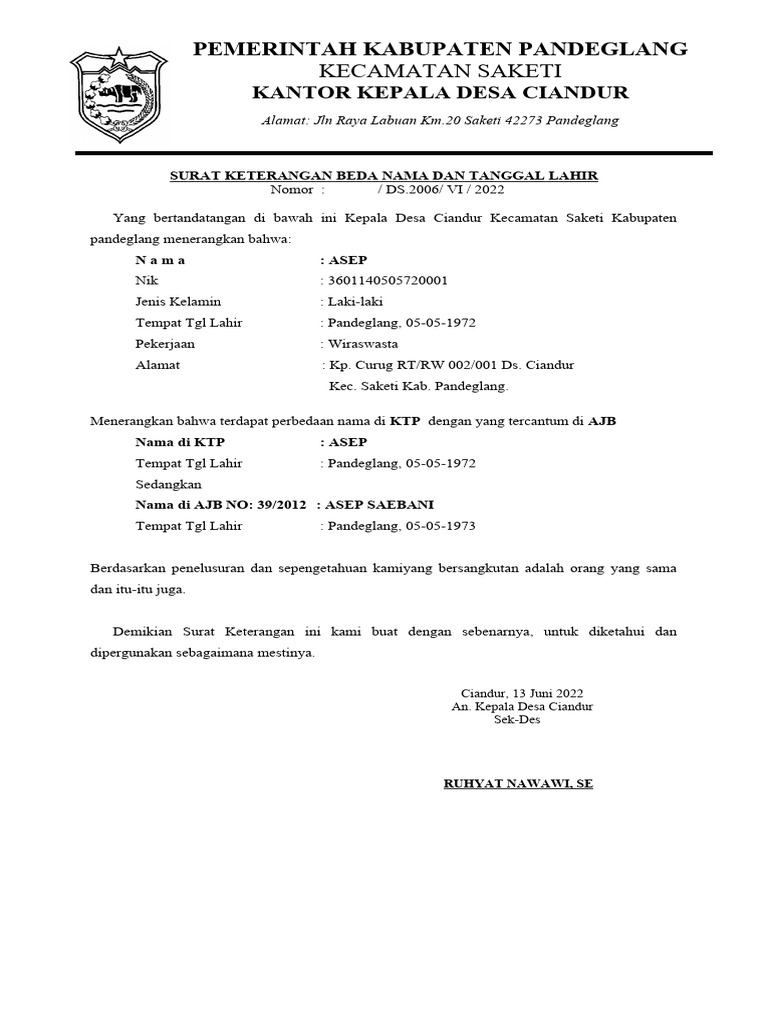 Beda Data Diri | PDF