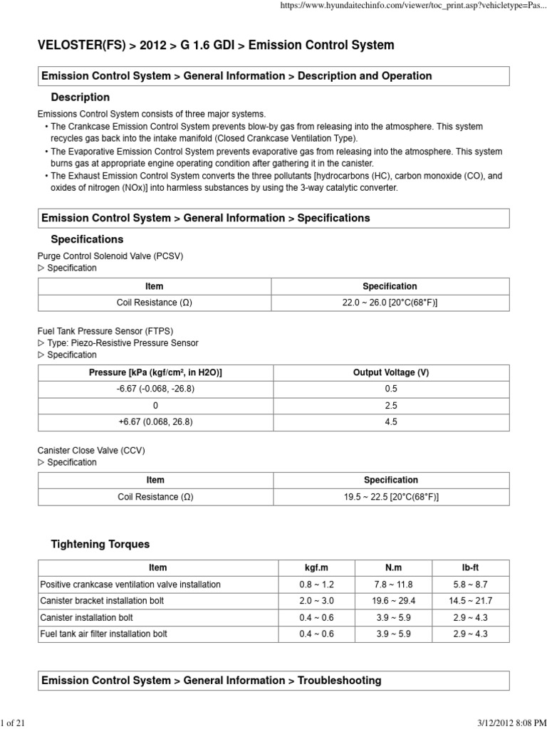 2012 Veloster Emission Control Guide | PDF | Exhaust Gas | Vehicle Technology