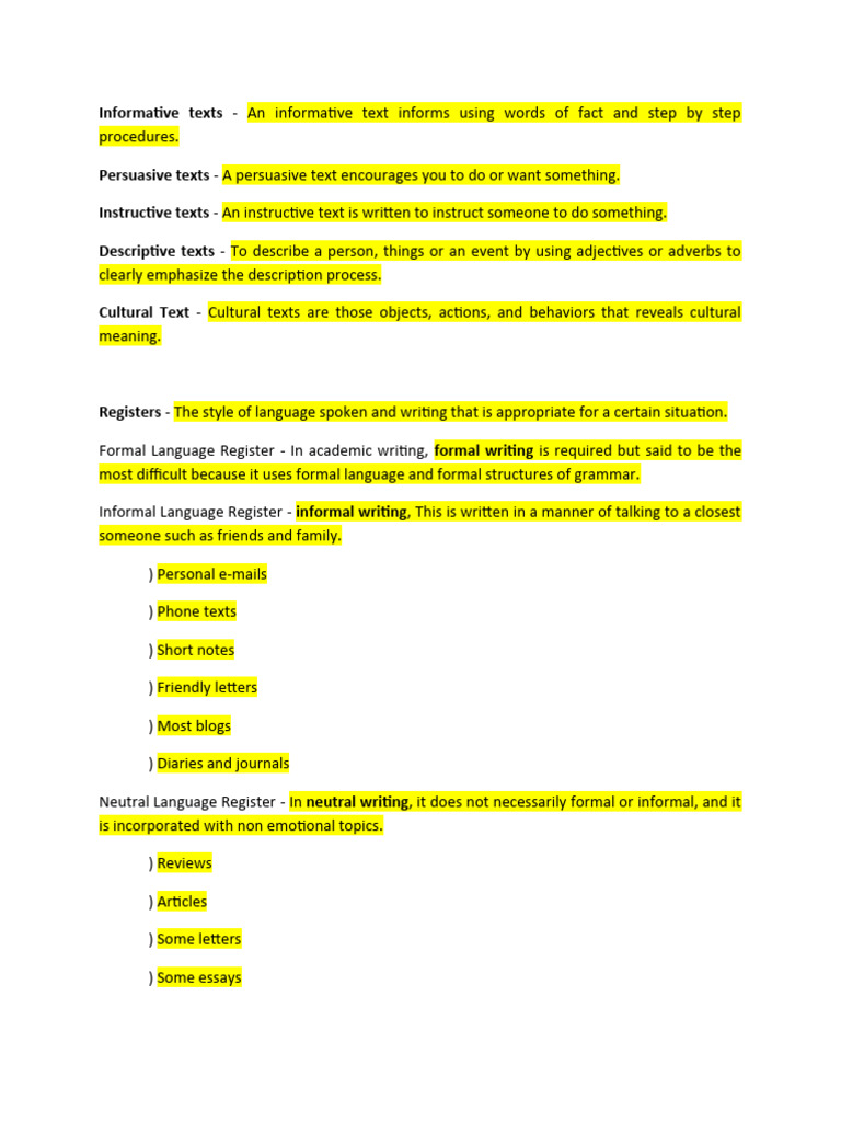 Understanding Text Types & Registers | PDF | Language Arts & Discipline