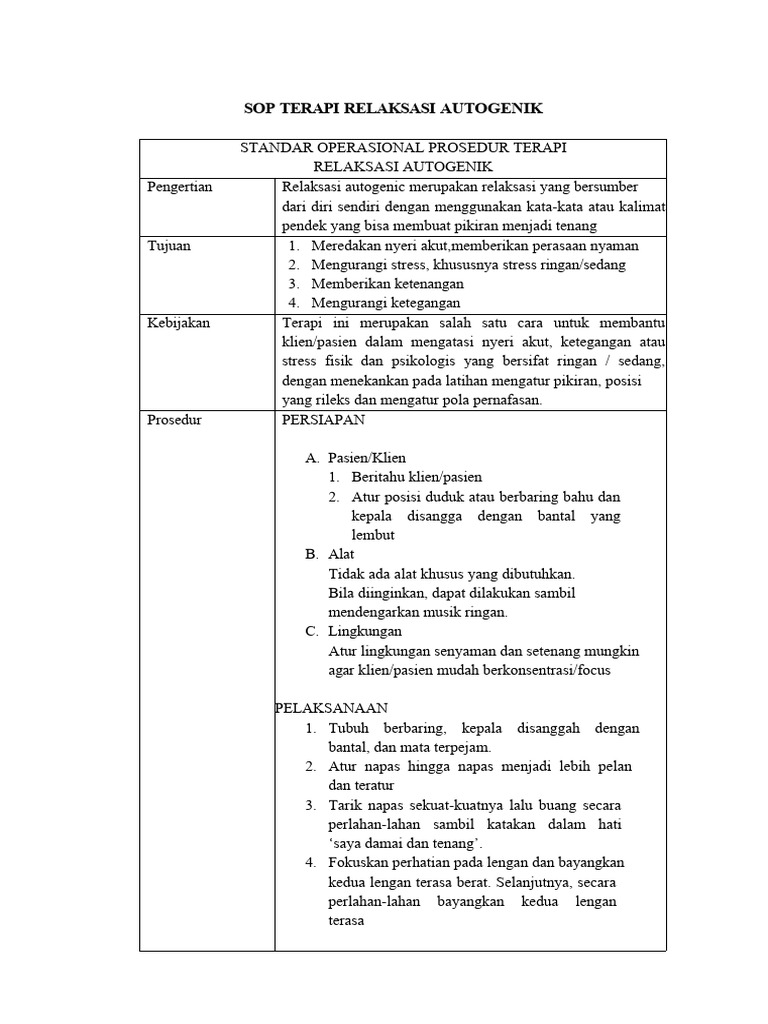 Sop Terapi Relaksasi Autogenik | PDF | Pengembangan Diri