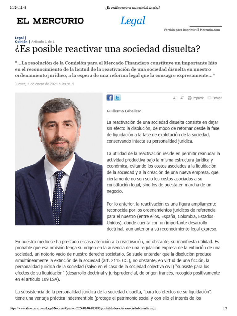 Reactivación de sociedades disueltas: ¿es posible? | PDF | Sociedad ...