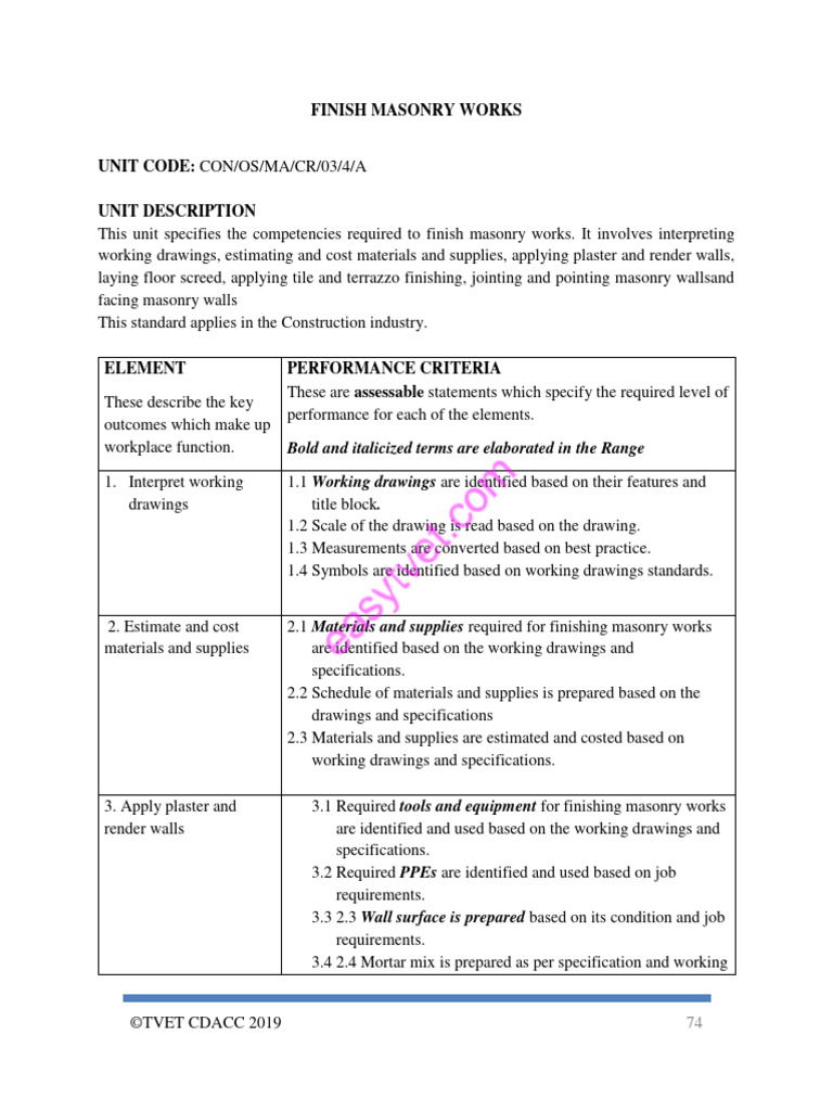 Finish Masonry Works | PDF | Concrete | Masonry