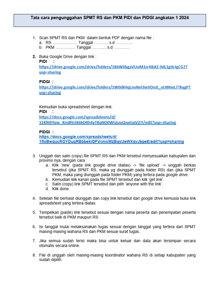 Tata Cara Pengunggahan SPMT Peserta Dan Pendamping PIDI Dan PIDGI Angkatan 1 2024 | PDF | Sains ...