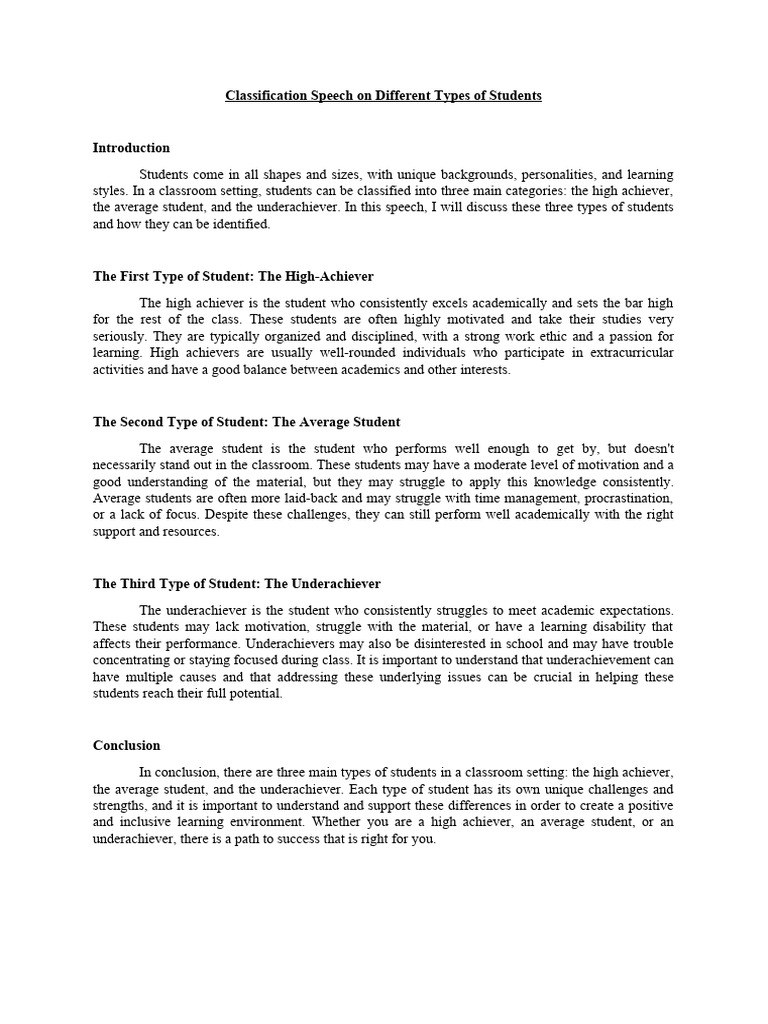 Classification Speech On Different Types of Students | PDF | Motivation ...