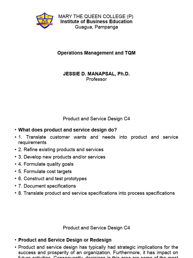 OpMan and TQM Chapter 4 | PDF | Product (Business) | Marketing