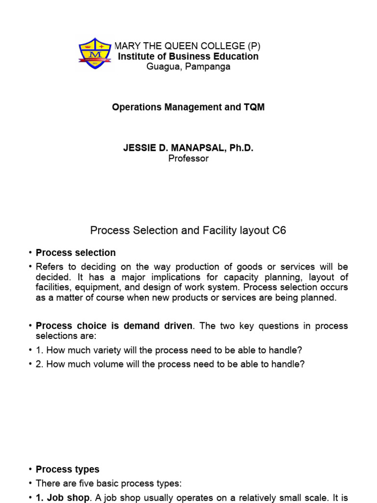 OpMan and TQM Chapter 6 | PDF | Automation | 3 D Printing