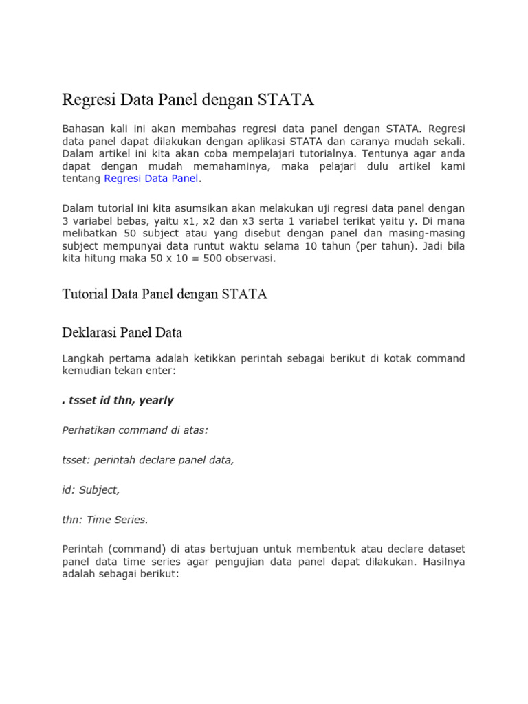 Mengolah Data Panel Dengan STATA | PDF | Pengelolaan Keuangan & Uang