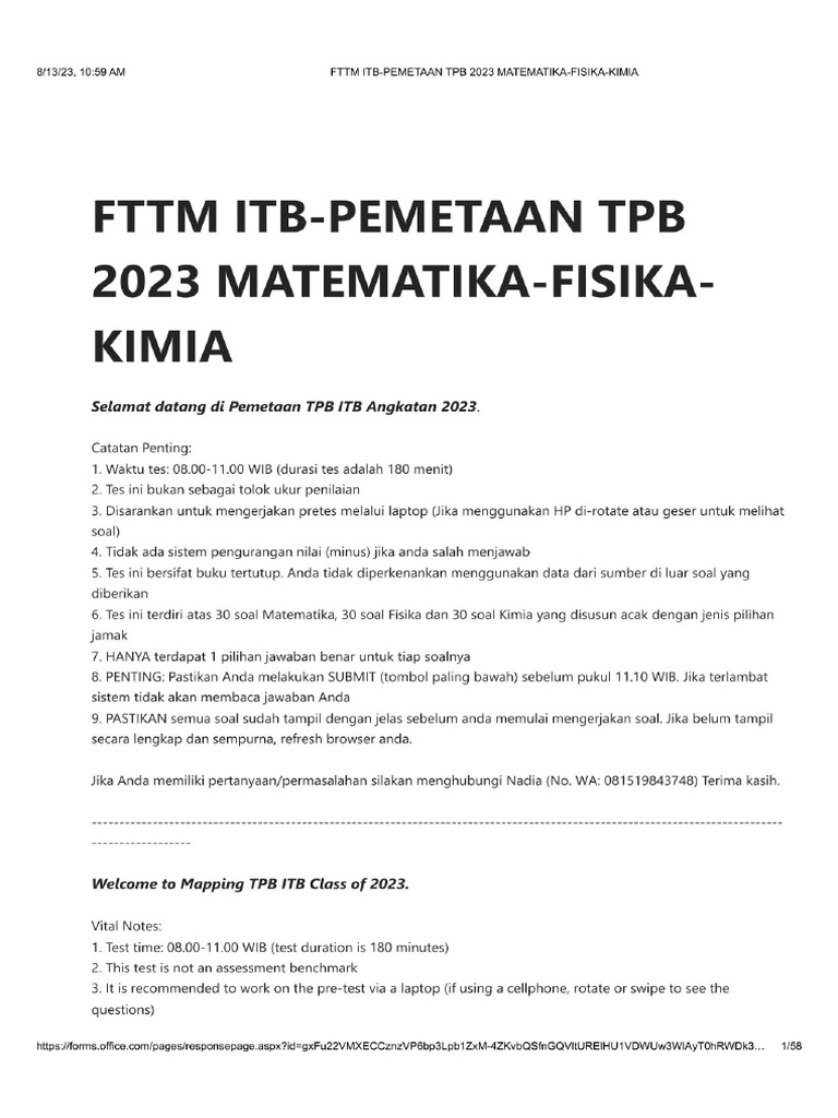 FTTM Itb-Pemetaan TPB 2023 Mafiki | PDF