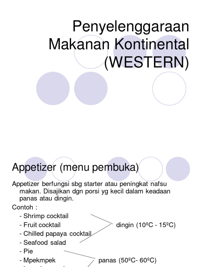 Contoh Hidangan Appetizer Kontinental | PDF | Memasak, Makanan ...