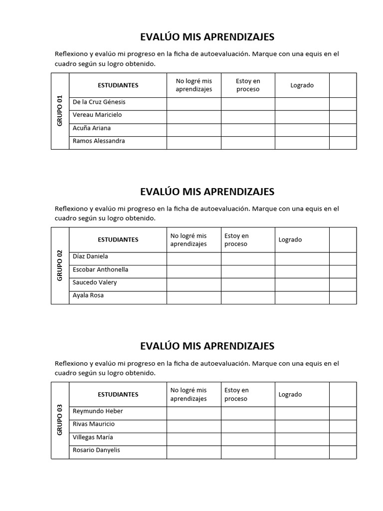 Evalúo Mis Aprendizajes: Estudiantes | PDF
