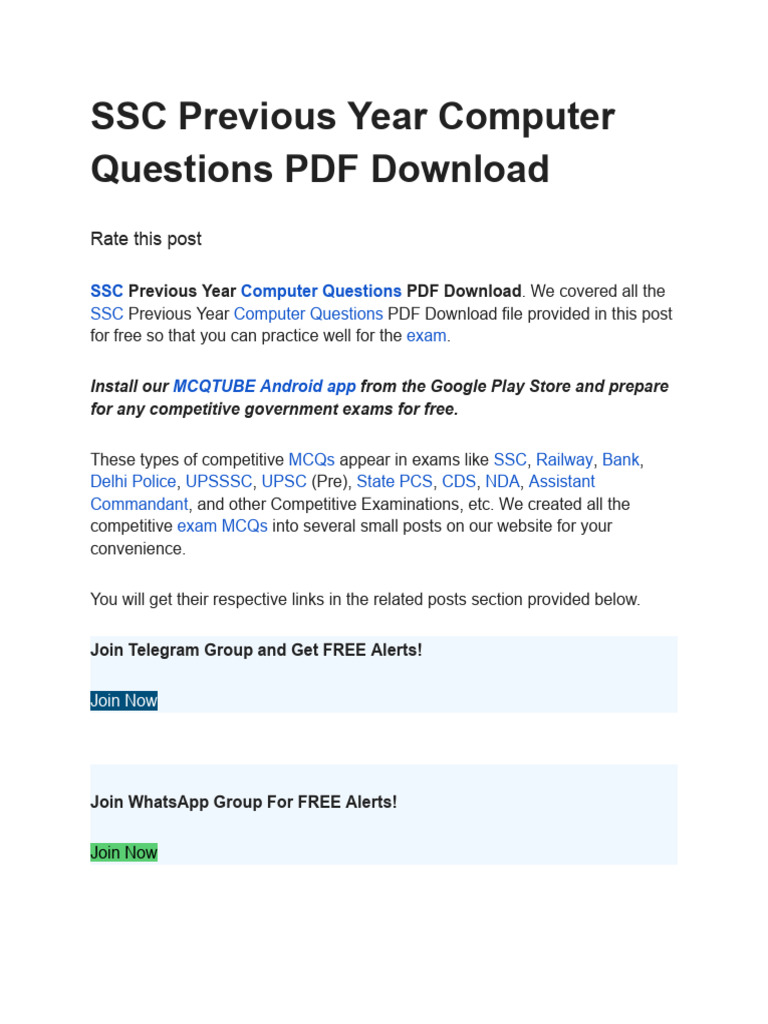 SSC Computer Questions PDF Download | PDF | Computer Network | Computer ...