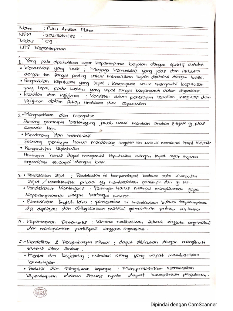 Uts Kepemimpinan - 1580 - Andika Putra - C9 - 1 | PDF