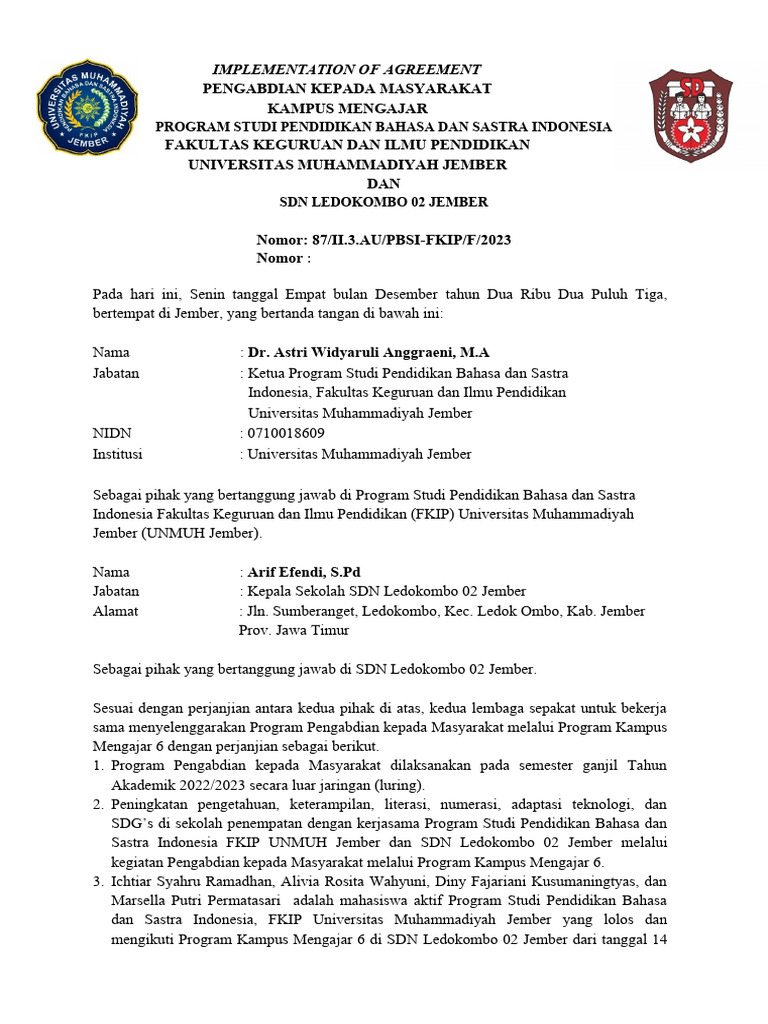 IMPLEMENTATION OF AGREEMENT KM 6 - SDN LEDOKOMBO 02 - Salin | PDF