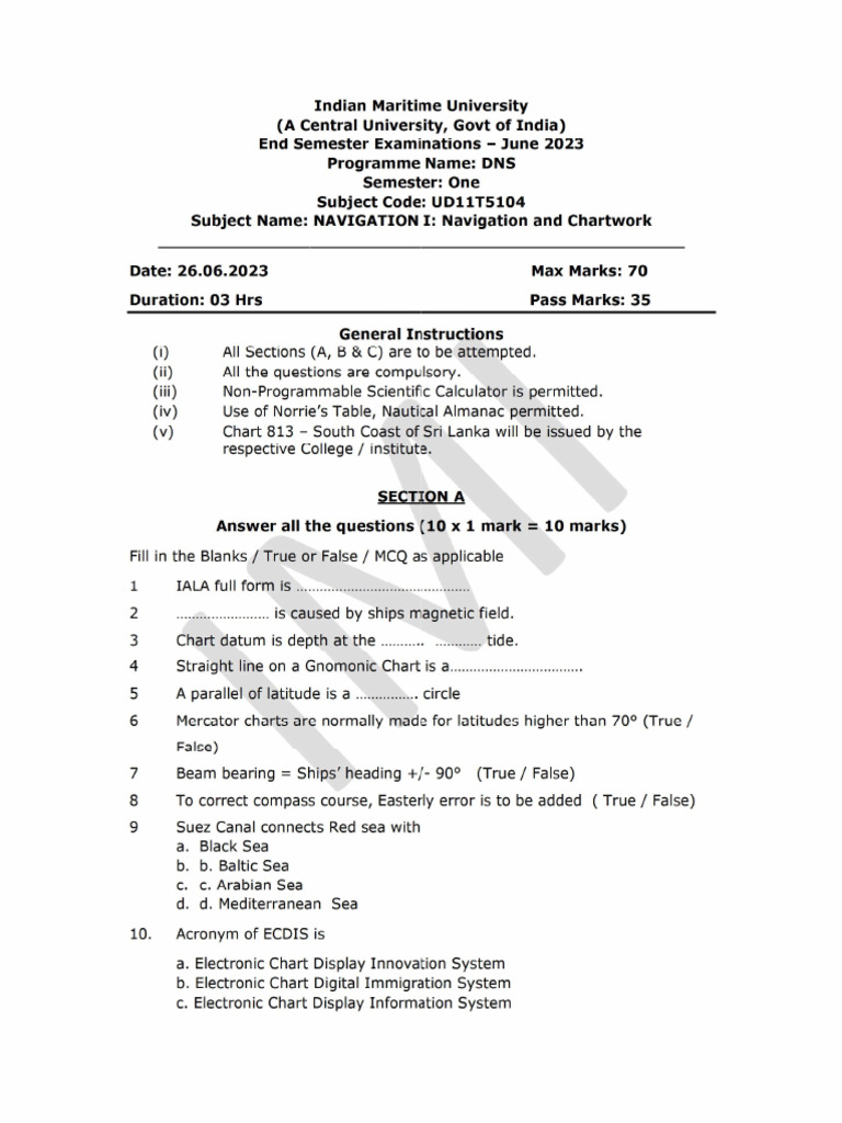 5104 S1 NAVIGATION I Navigation and Chartwork | PDF