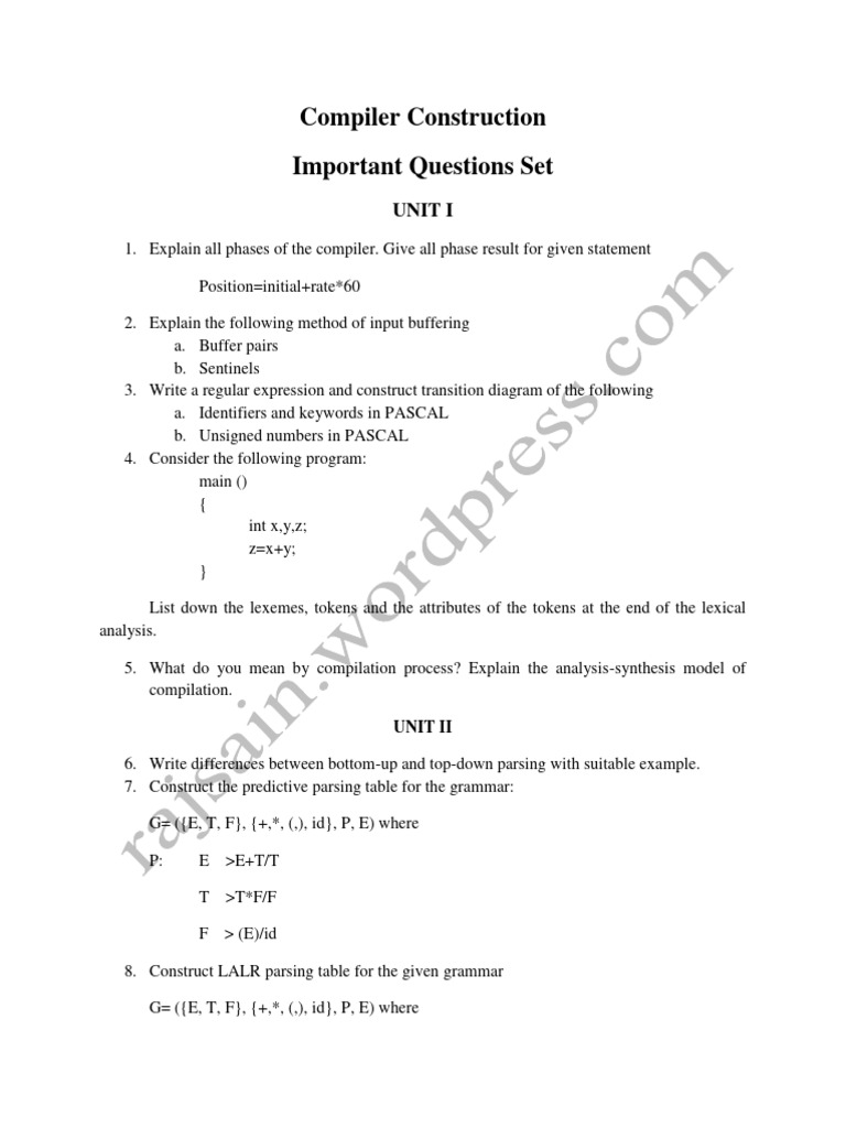 CC Important Question Set | Download Free PDF | Parsing | Parameter (Computer Programming)