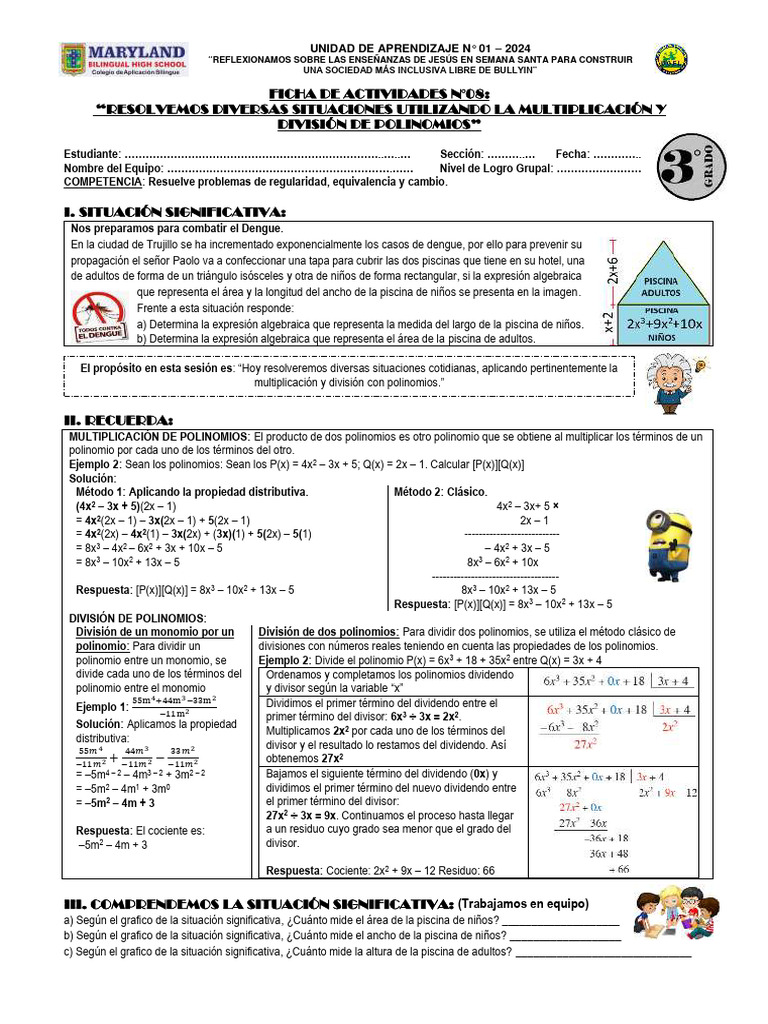 S3_FICHA 8-3ERO - 2024. | PDF | División (Matemáticas) | Aritmética