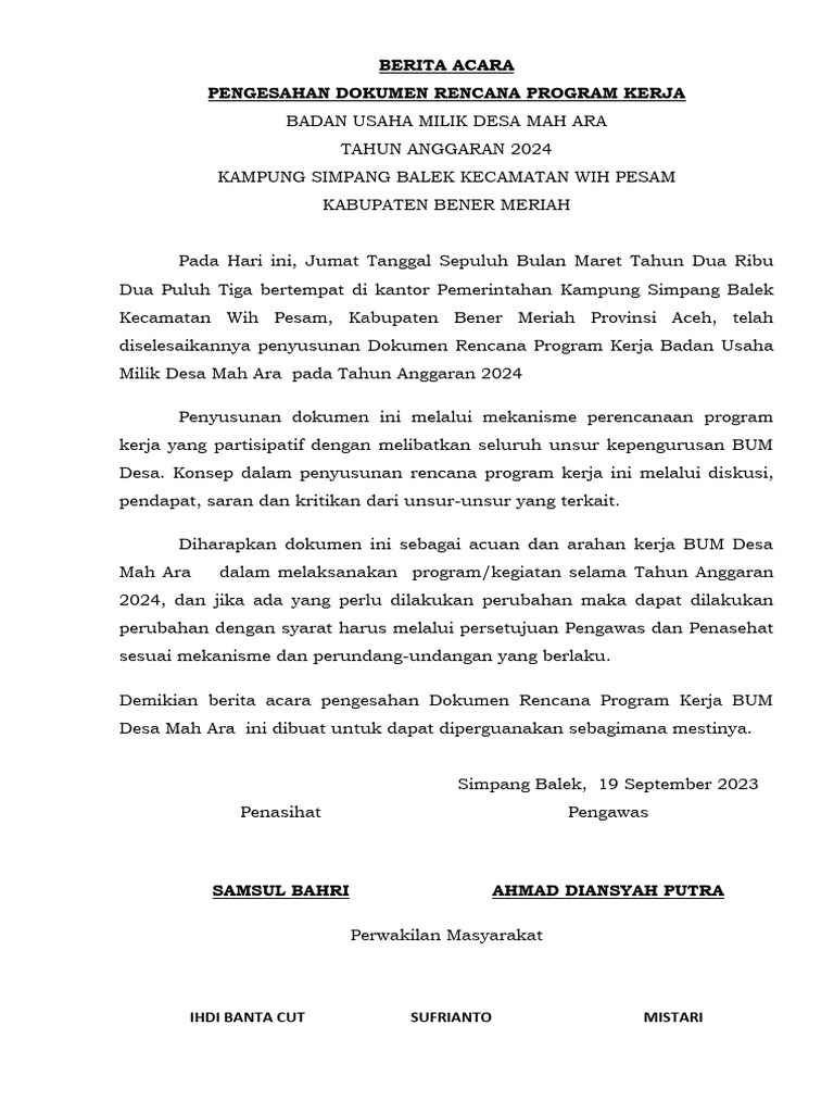 Berita Acara Proker | PDF | Bisnis | Pengelolaan Keuangan & Uang