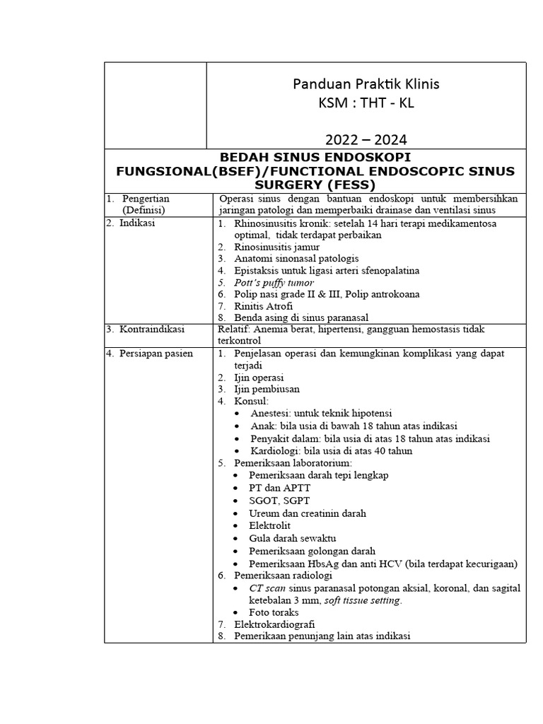 Bedah Sinus Endoskopi Fungsional Functional Endoscopic Sinus | PDF