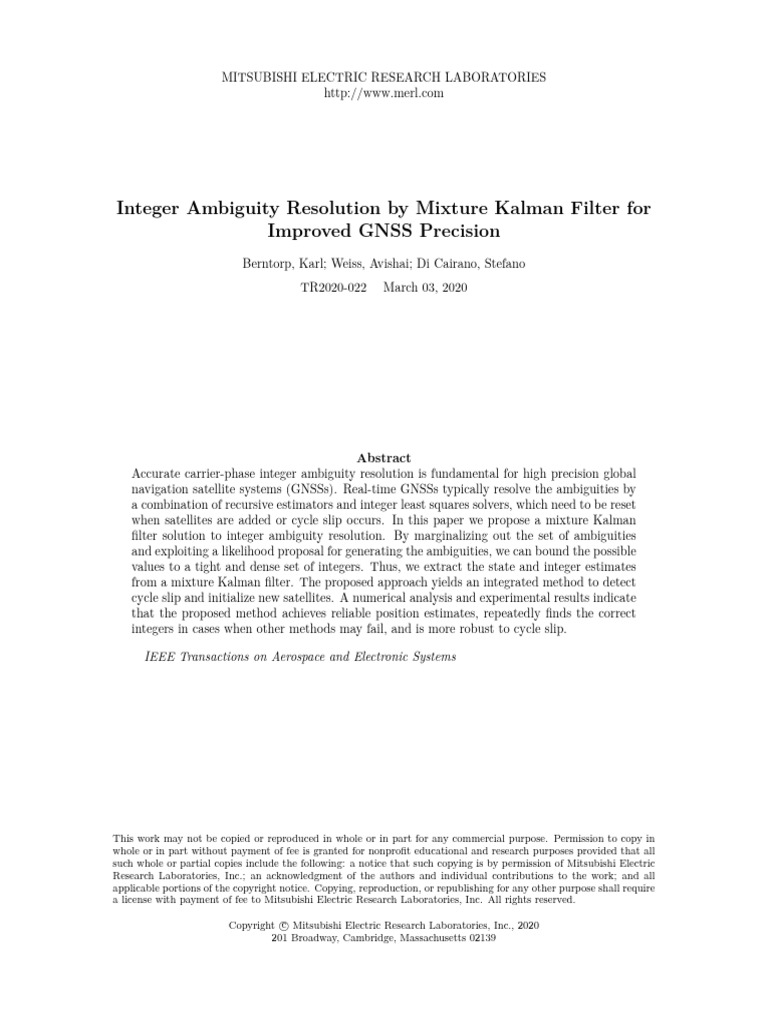 Integer Ambiguity Resolution by Mixture Kalman Filter for Improved GNSS ... Integer Ambiguity Resolution by Mixture Kalman Filter for Improved GNSS ...