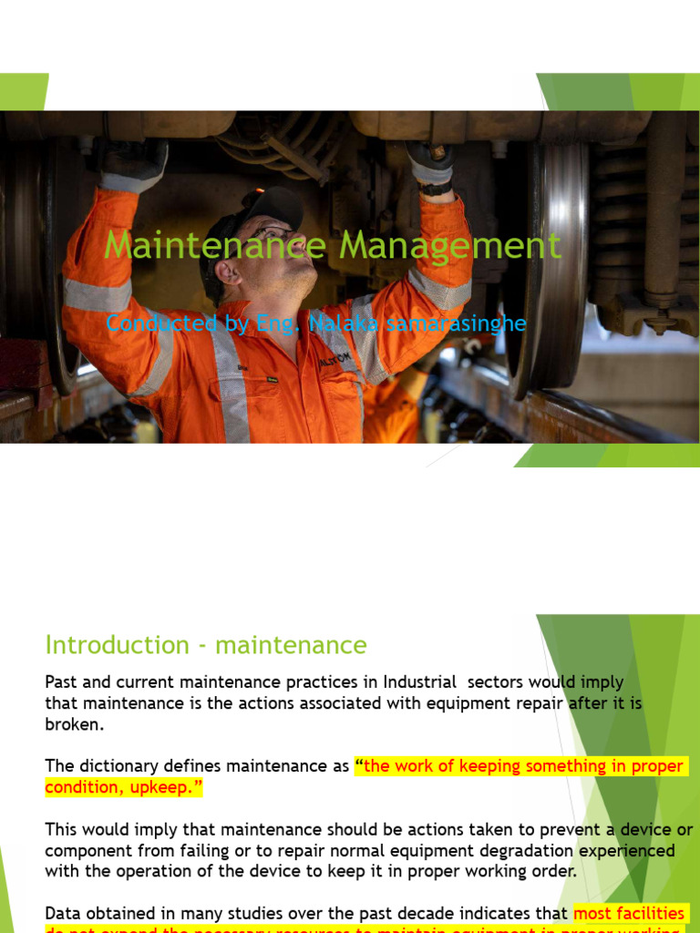 Maintenance Management Lecture 1 | PDF | Reliability Engineering