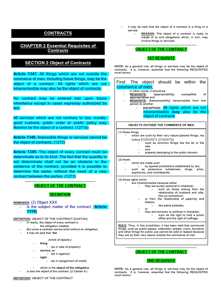 Contracts - Essential Requisites - Section 2 (Object) | PDF | Common ...
