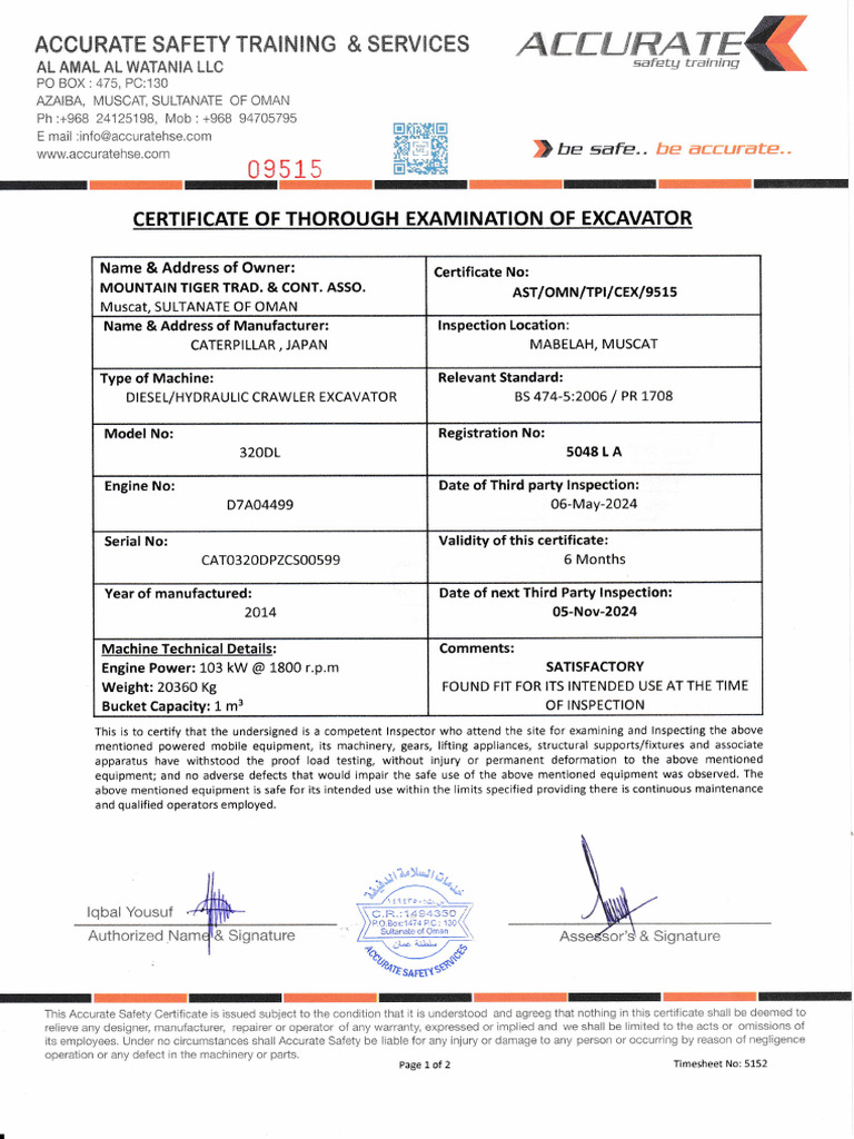 TPI Certificate Excavator - 5048 - LA - May24 - Mabela - MTTCA | PDF ... TPI Certificate Excavator - 5048 - LA - May24 - Mabela - MTTCA | PDF ...