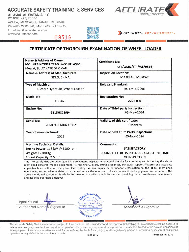 TPI Certificate Wheel Loader - 2226 - RA - May24 - Mabela - MTTCA | PDF ...