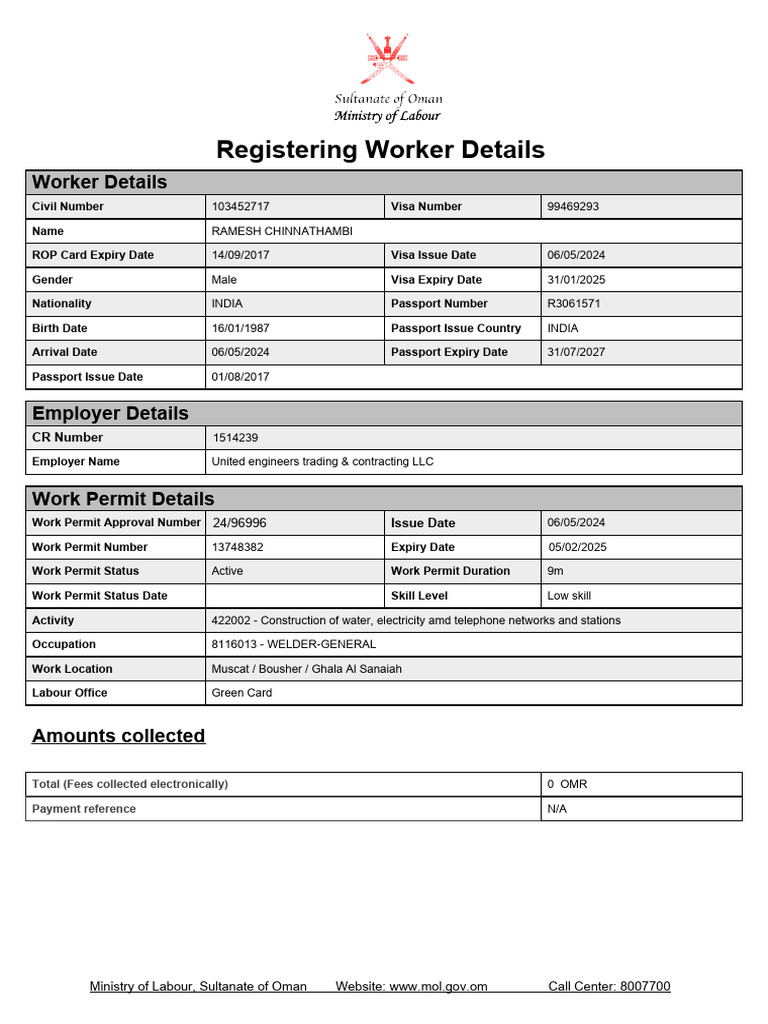 Work Permit Certificate Ramesj | Download Free PDF | Travel Visa | Immigration